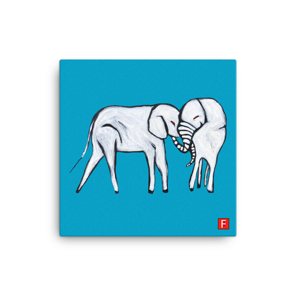 Canvas (16" X 16") Elephants blue background – flamepoeira